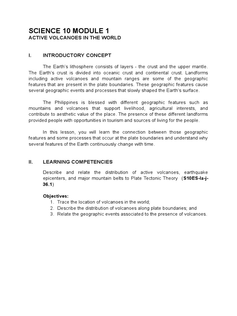 Science 10 Module 1: Active Volcanoes in The World | PDF | Volcano ...