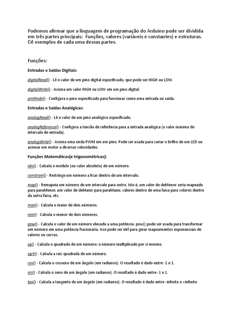 As Principais Partes da Linguagem de Programação do Arduino: Funções ...
