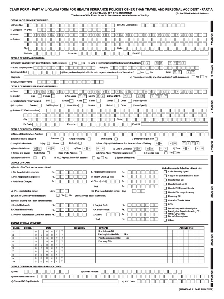 Raksha Reimbursment Claim Form | PDF | Insurance | Hospital