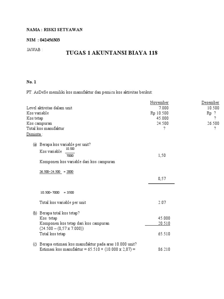 Tugas 1 Riski Setyawan Sesi 3 Akuntansi Biaya | PDF