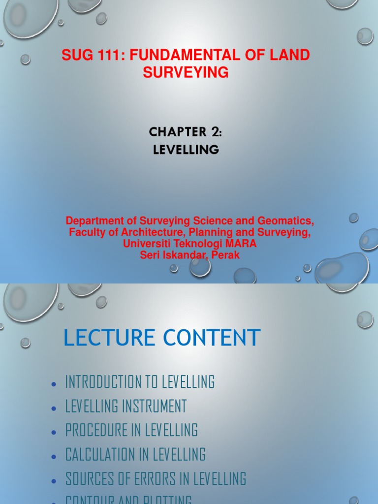 Sug111 Chapter 2-Levelling | PDF | Surveying | Metrology