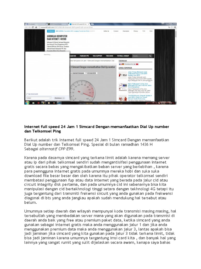 Internet Full Speed 24 Jam 1 Simcard Dengan Memanfaatkan Dial Up Number Dan Telkomsel Ping | PDF ...