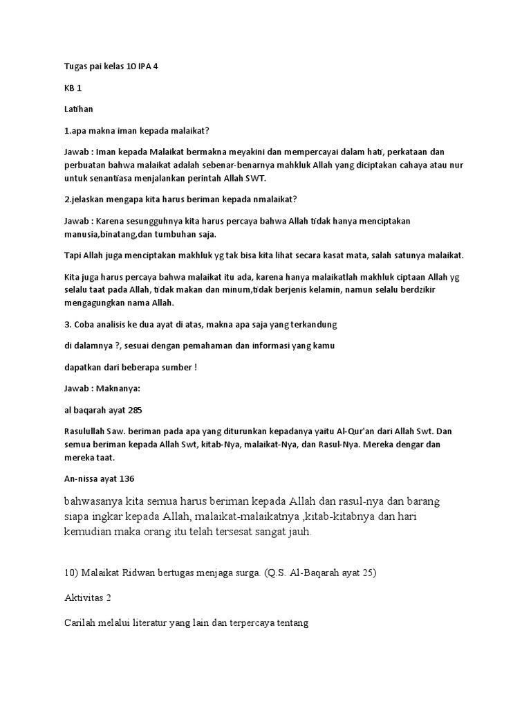 Tugas Pai Kelas 10 Ipa 4 | PDF