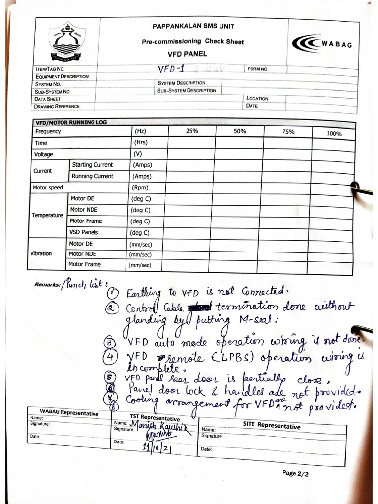 VFD Checklist Part 2 | PDF