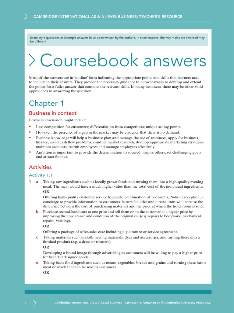 Coursebook Answers: Business in Context | PDF | Entrepreneurship ...