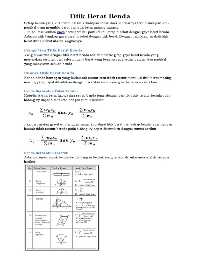 Rumus dan Pengertian Titik Berat Benda | PDF | Filsafat | Sains ...