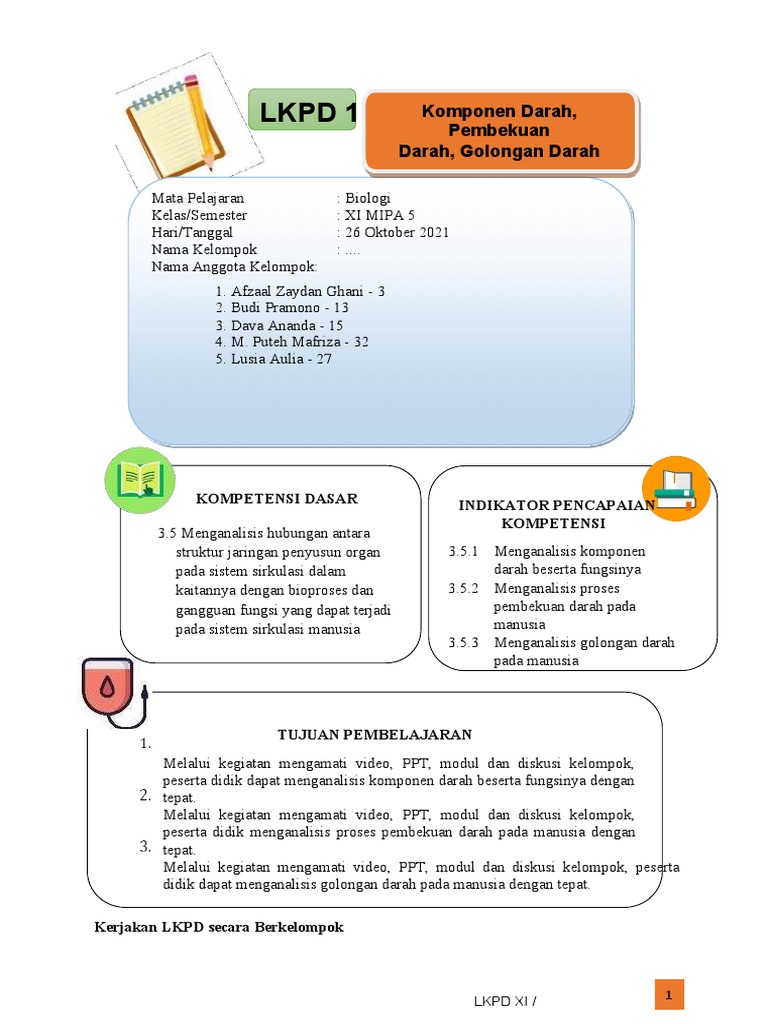 Tugas Kelompok LKPD KOMPONEN DARAH | PDF