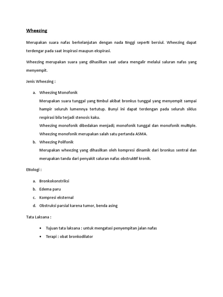 Wheezing dan Ronki: Karakteristik Bunyi pada Saluran Pernafasan | PDF