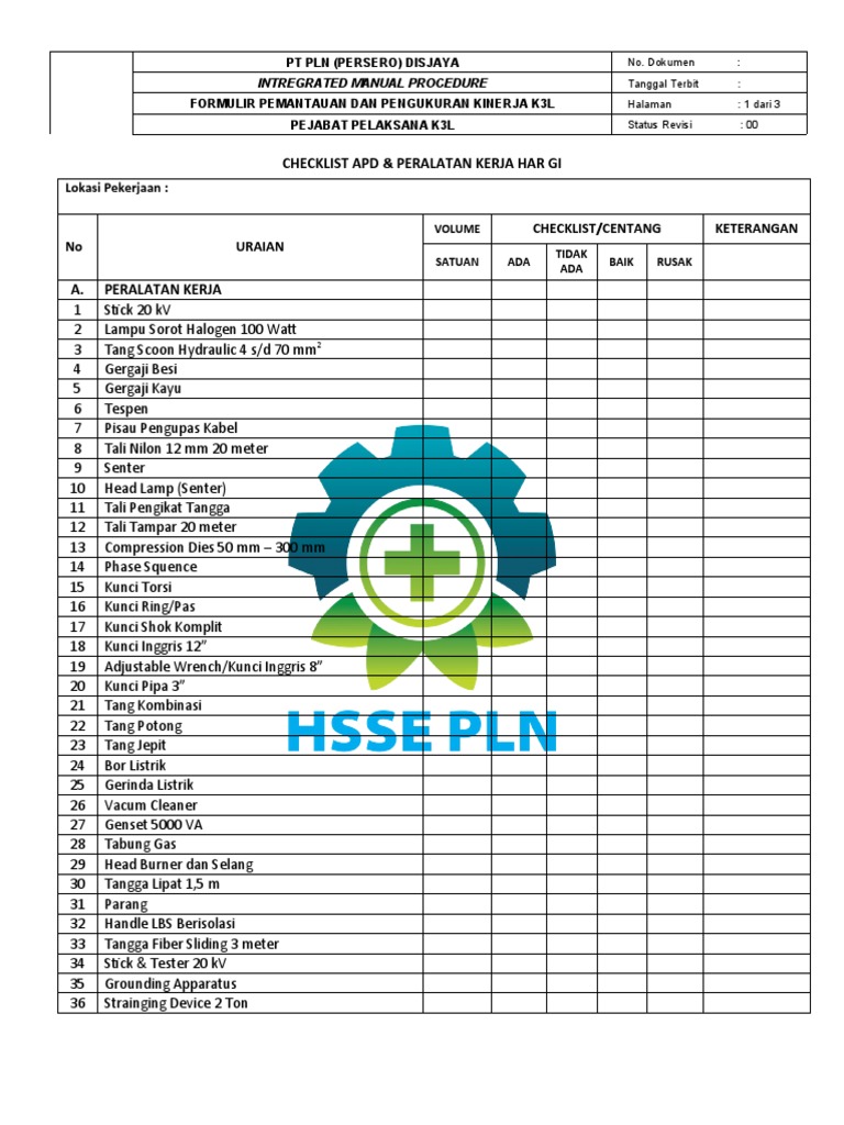 Checklist Alat Kerja | PDF