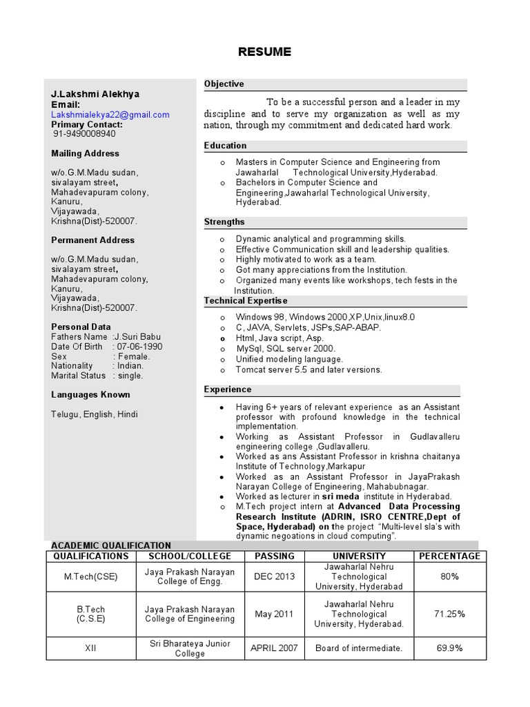Alekhya Resume | PDF | Service Level Agreement | Computer Science
