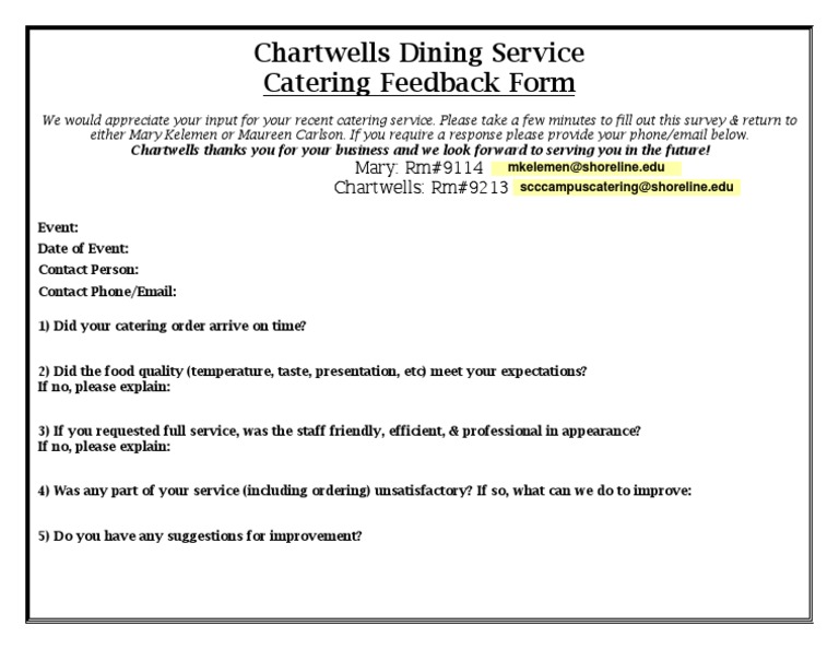 Basic Catering Feedback Form | PDF