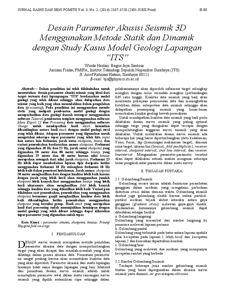 Desain Parameter Akusisi Seismik 3d Menggunakan Metode Statik Dan Dinamik Dengan | PDF
