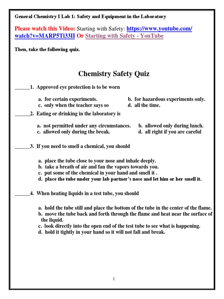 Gen Chem I Lab 1 - Laboratory Safety | PDF | Laboratories