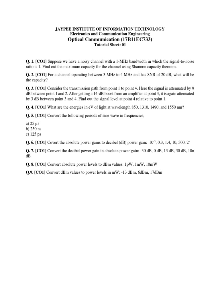 TUt Soln Merged | PDF | Optical Fiber | Dispersion (Optics)