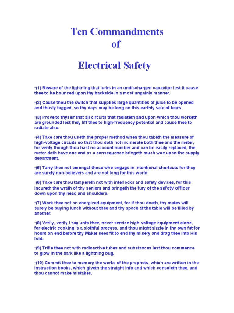 Ten Commandments of Electrical Safety | PDF | Home & Garden