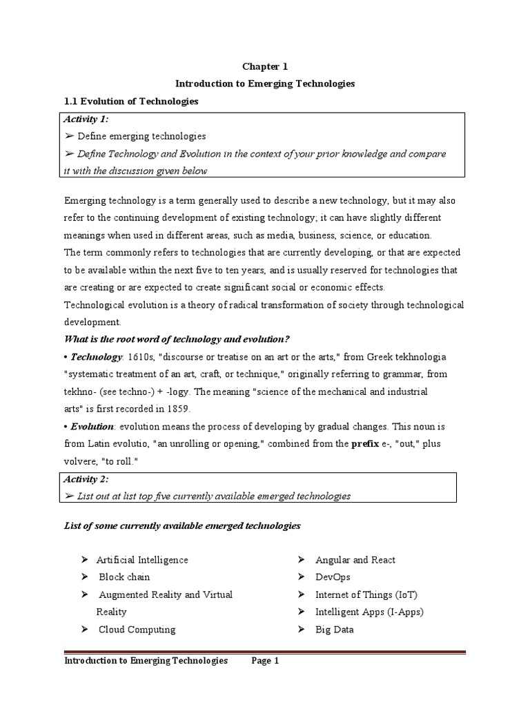 Activity 1:: Introduction To Emerging Technologies 1.1 Evolution of ...