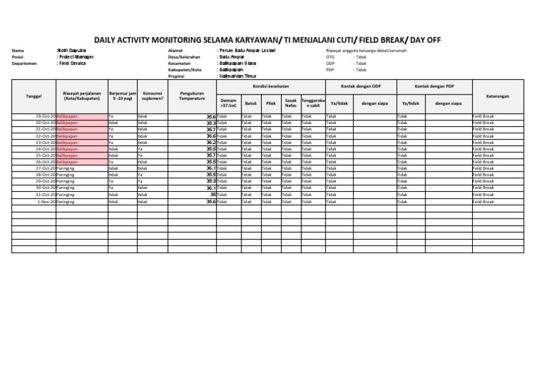 Form - Monitoring Selama Cuti | PDF