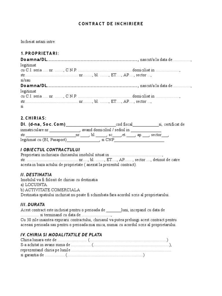 Model Contract de Inchiriere | PDF