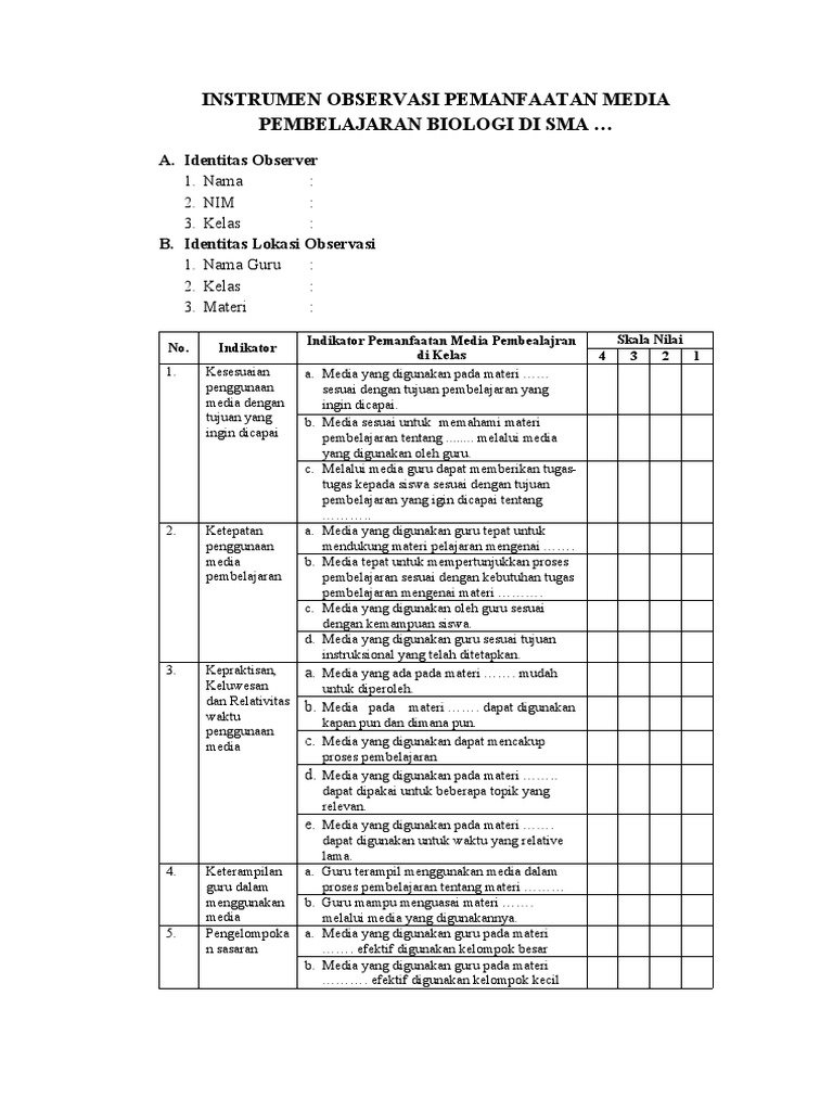 Instrumen Observasi Media Pembelajaran | PDF | Seni