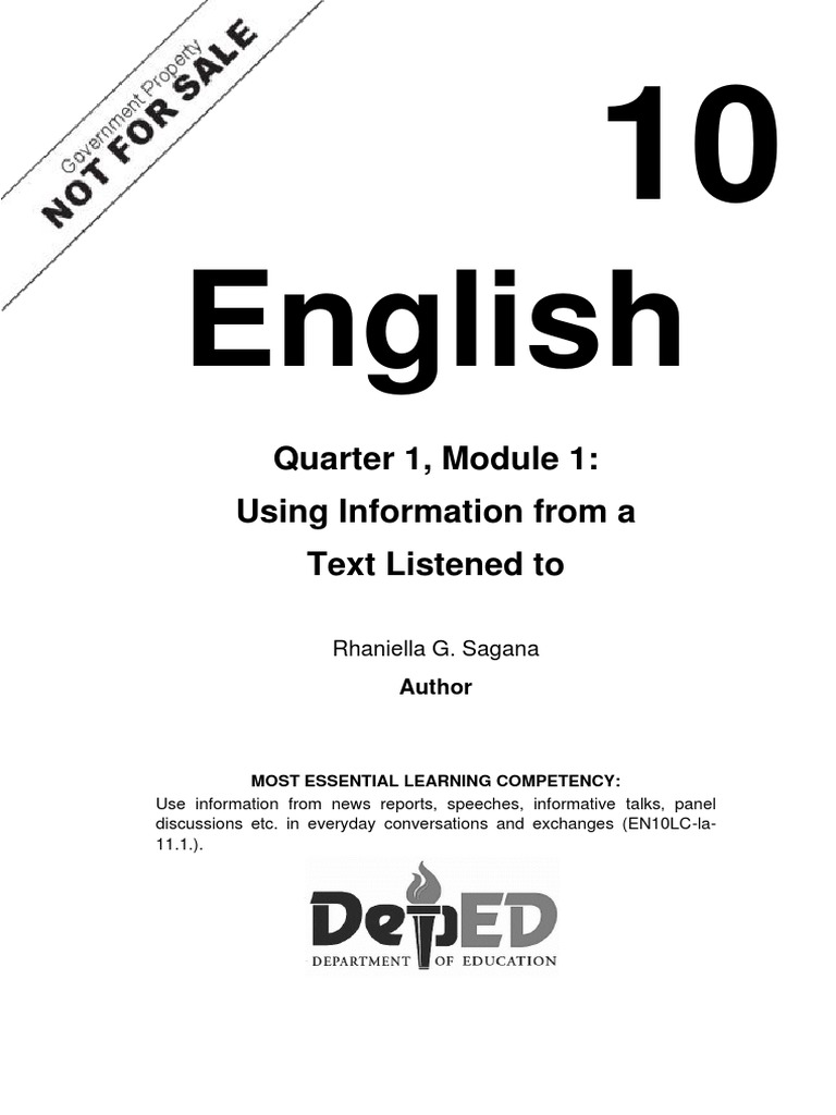 English: Quarter 1, Module 1: Using Information From A Text Listened To ...