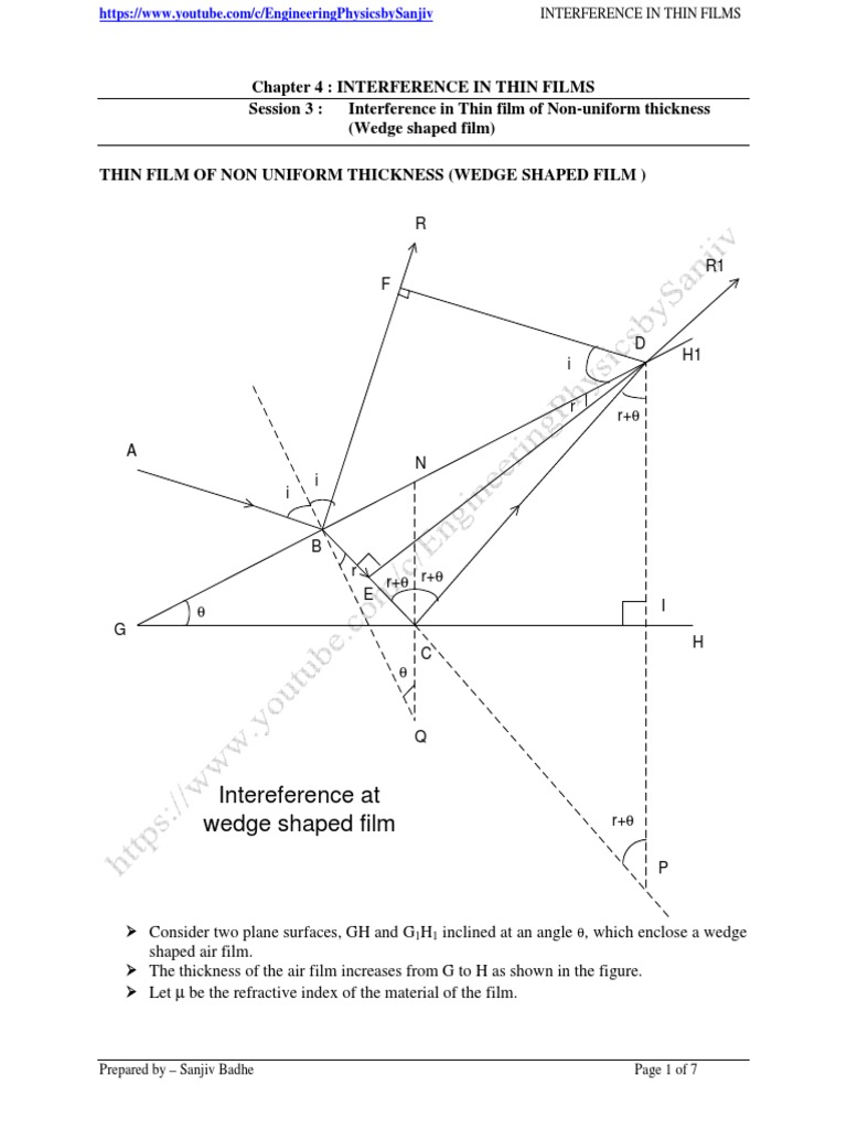 Interefenrece in Thin Films Session 3 (Wedge Shaped Film) | PDF ...