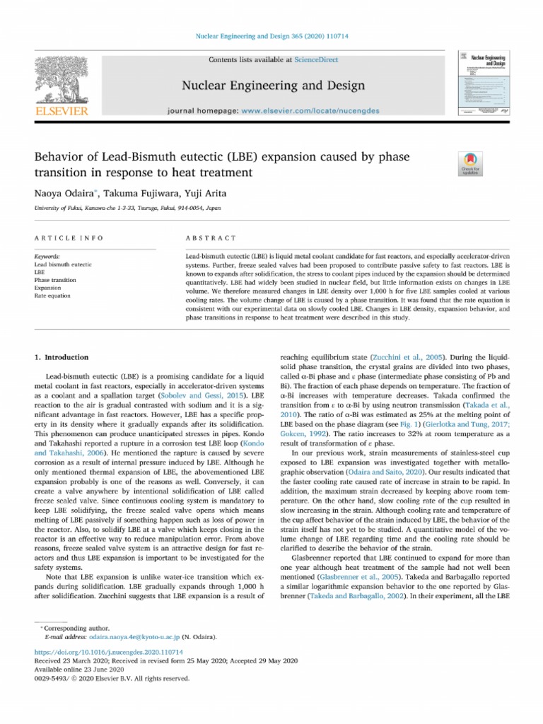 Behavior Of Lead Bismuth Eutectic Lbe Expansion Caused By Phase
