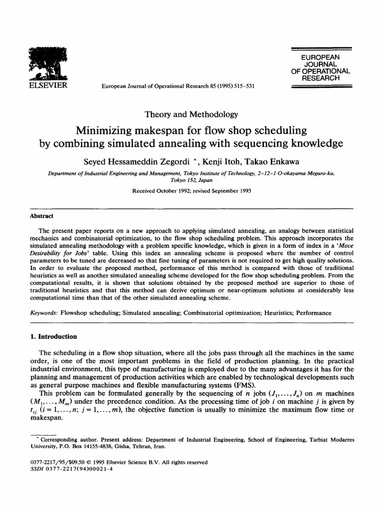 Minimizing Makespan For Flow Shop Scheduling By Combining Simulated Annealing With Sequencing