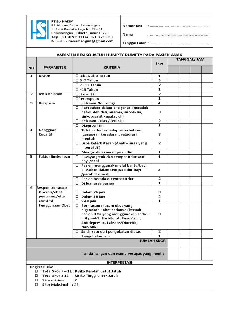 Asesmen Risiko Jatuh Anak di RS Rwamangun | PDF
