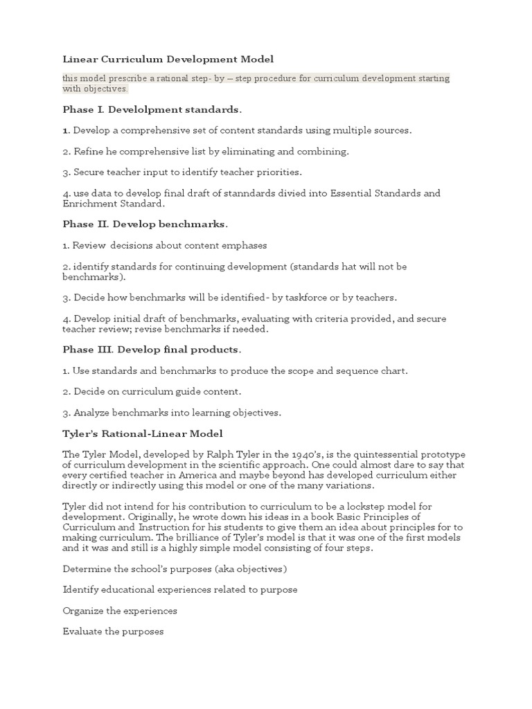 Linear Curriculum Development Model | PDF | Curriculum | Learning