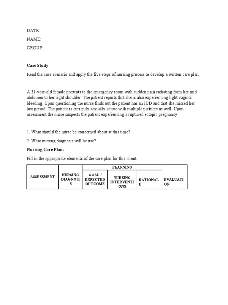 Ectopic Pregnancy Nursing Care Plan | PDF | Self-Improvement