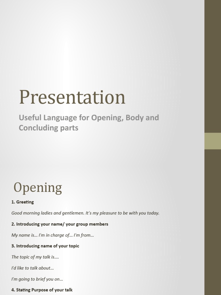 Useful Language For Presentation Stages | PDF