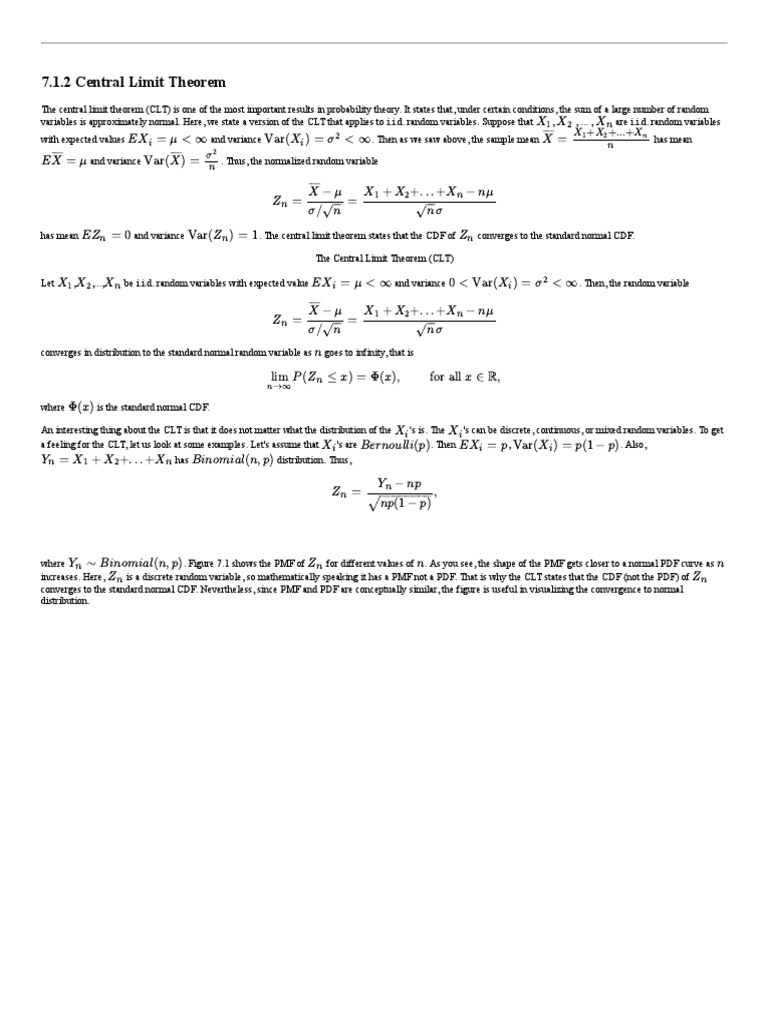 Central Limit Theorem | PDF | Variance | Mathematics