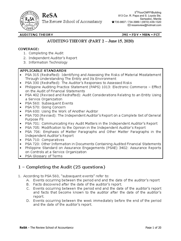 Auditing Theory P2 PDF | PDF | Auditor's Report | Financial Audit