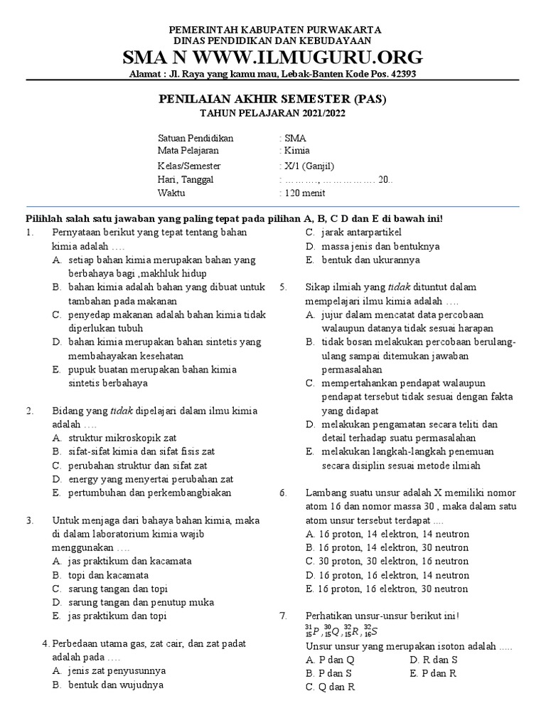 PAS Kimia Kelas X | PDF