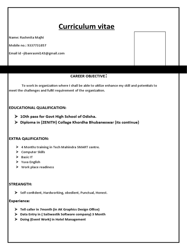 Curriculum Vitae: Career Objective | PDF