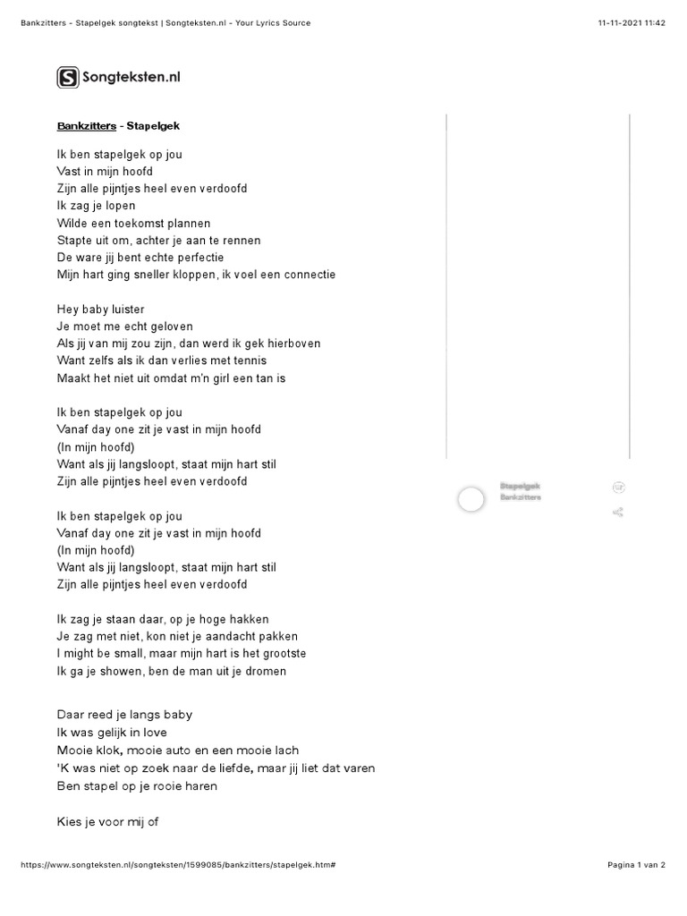 Bankzitters - Stapelgek Songtekst | PDF