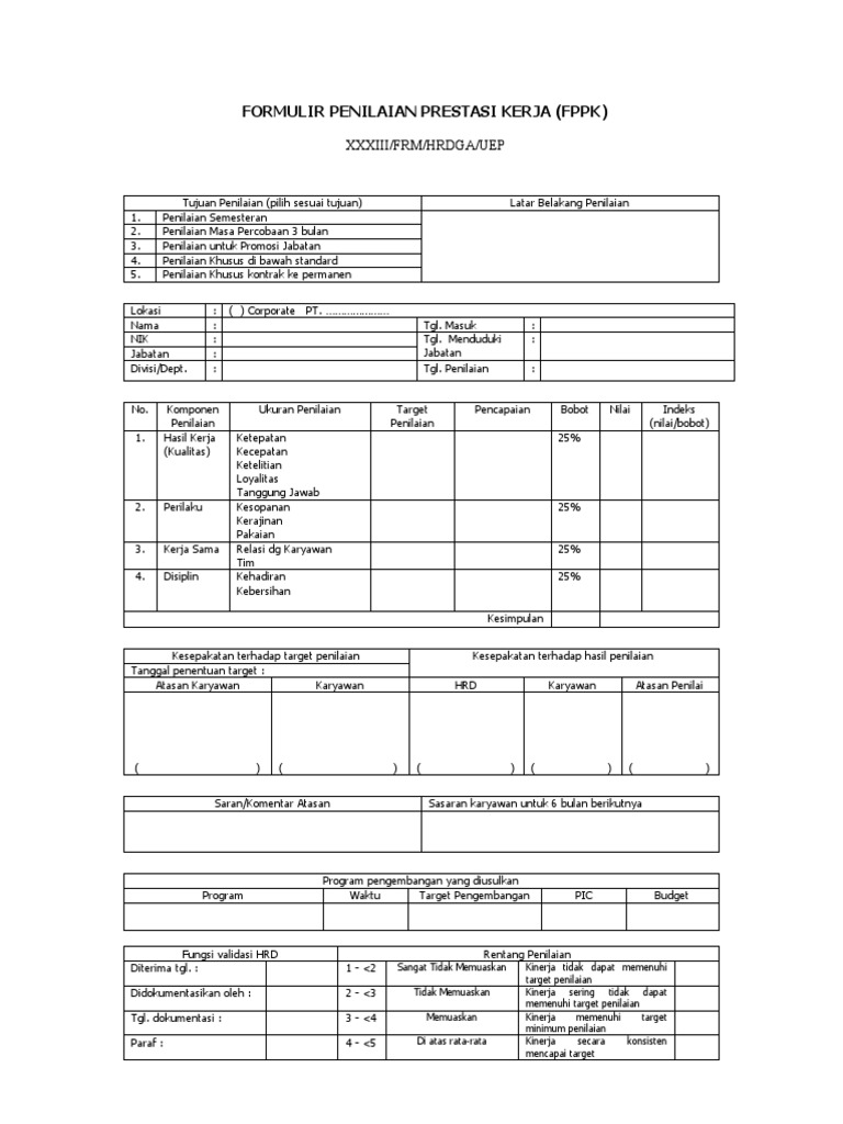 Form Penilaian Prestasi Kerja | PDF