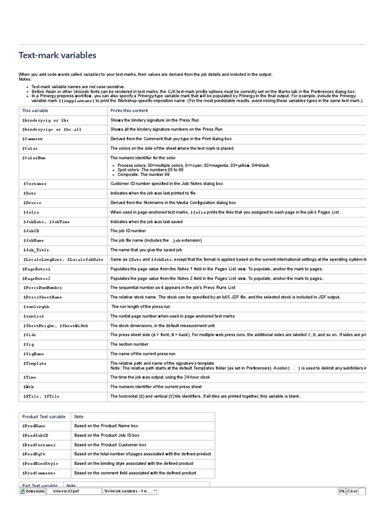 Text-Mark Variables - Preps 8.2 - Kodak Workflow Documentation | PDF ...