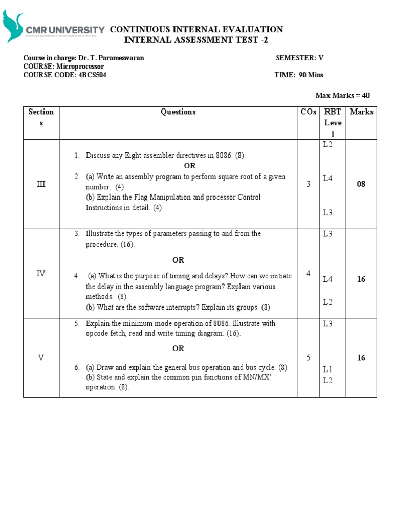 Continuous Internal Evaluation Internal Assessment Test - 2: Section S ...
