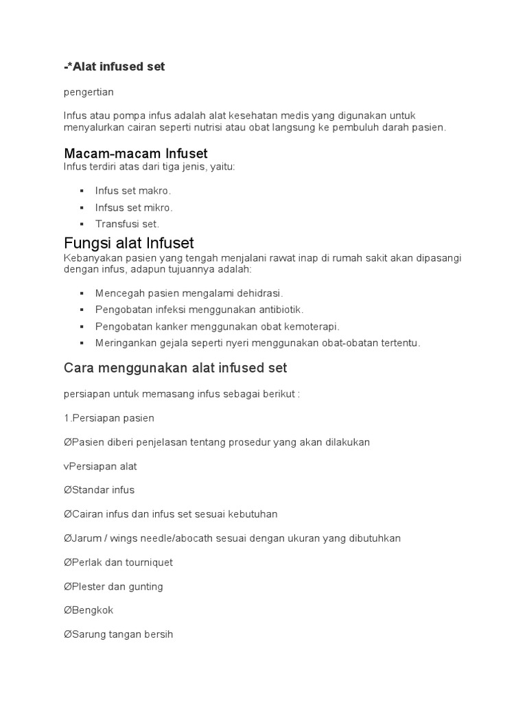 Alat dan Cara Penggunaan Infus Set | PDF