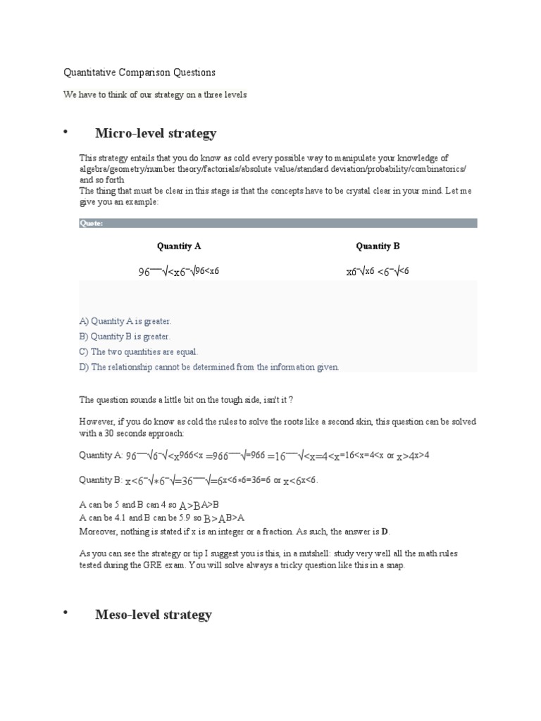 Quantitative Comparison Questions - Kasandra | PDF | Equations | Numbers