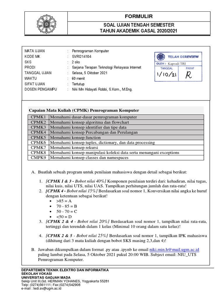Soal UTS Pemrograman Komputer | PDF