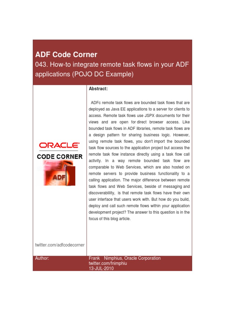 ADF Code Corner: 043. How-To Integrate Remote Task Flows in Your ADF ...
