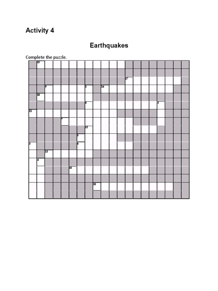 Earthquakes Crossword Puzzle | PDF | Earthquakes | Plate Tectonics