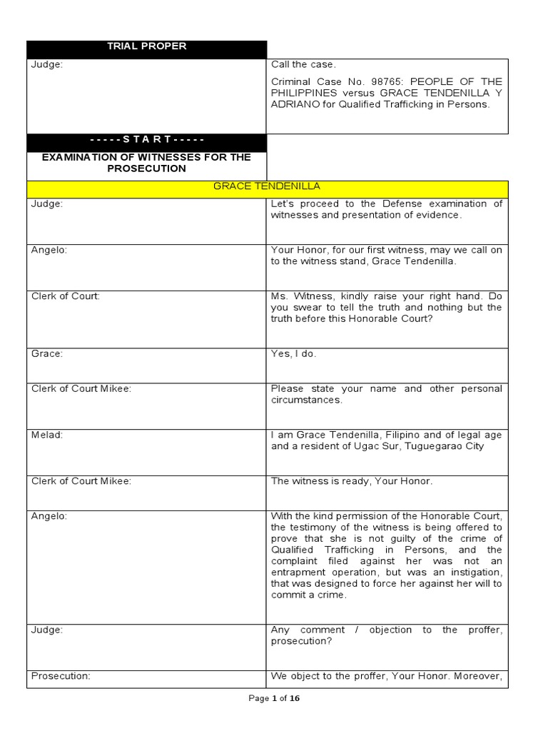 Trial Script Defense | PDF | Witness | Affidavit