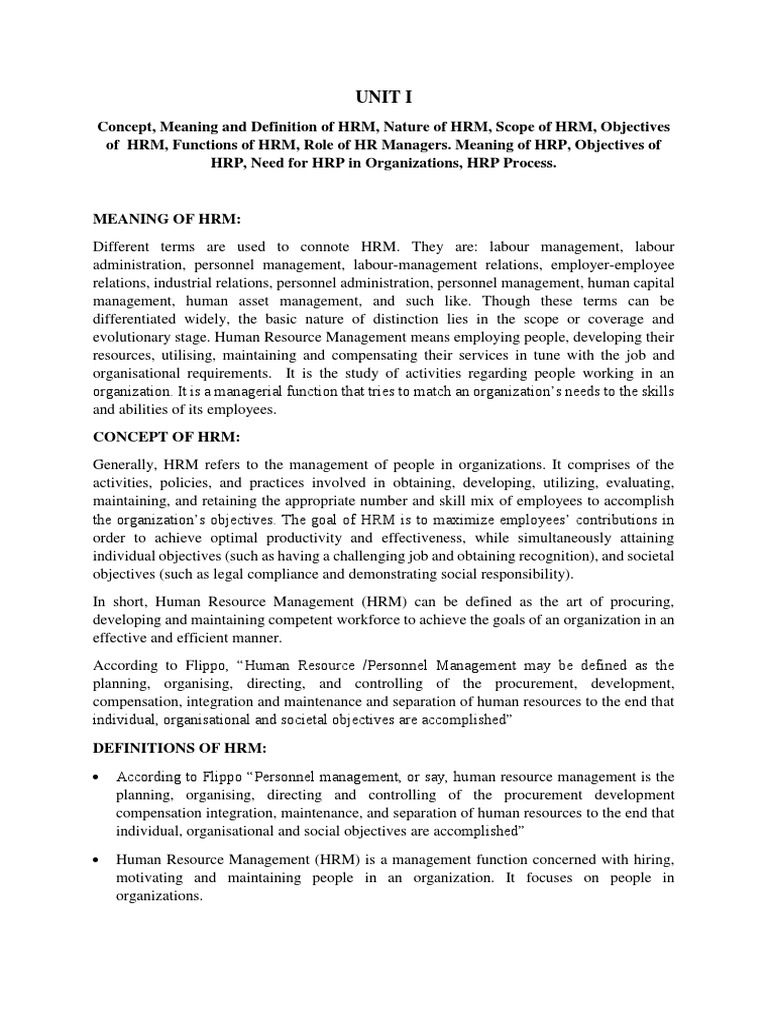 Unit 1 Pdf Human Resource Management Human Resources