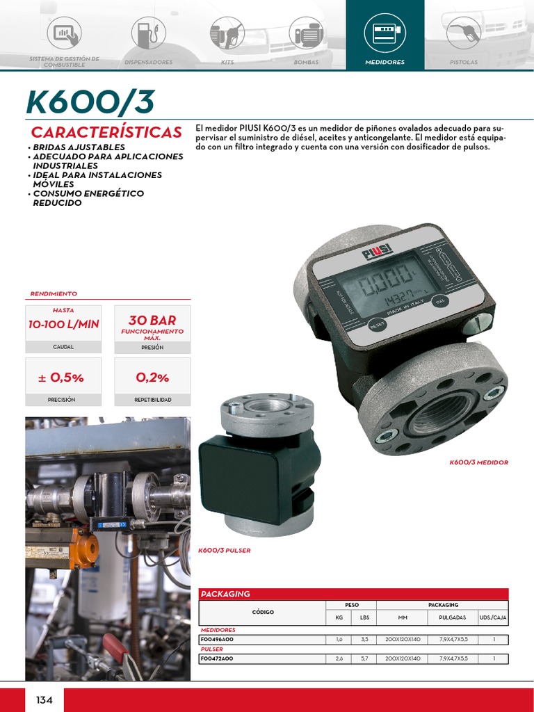 K600 - 3 Piusi Datasheet Fuel 01.21 Es | PDF | Combustible diesel | Química