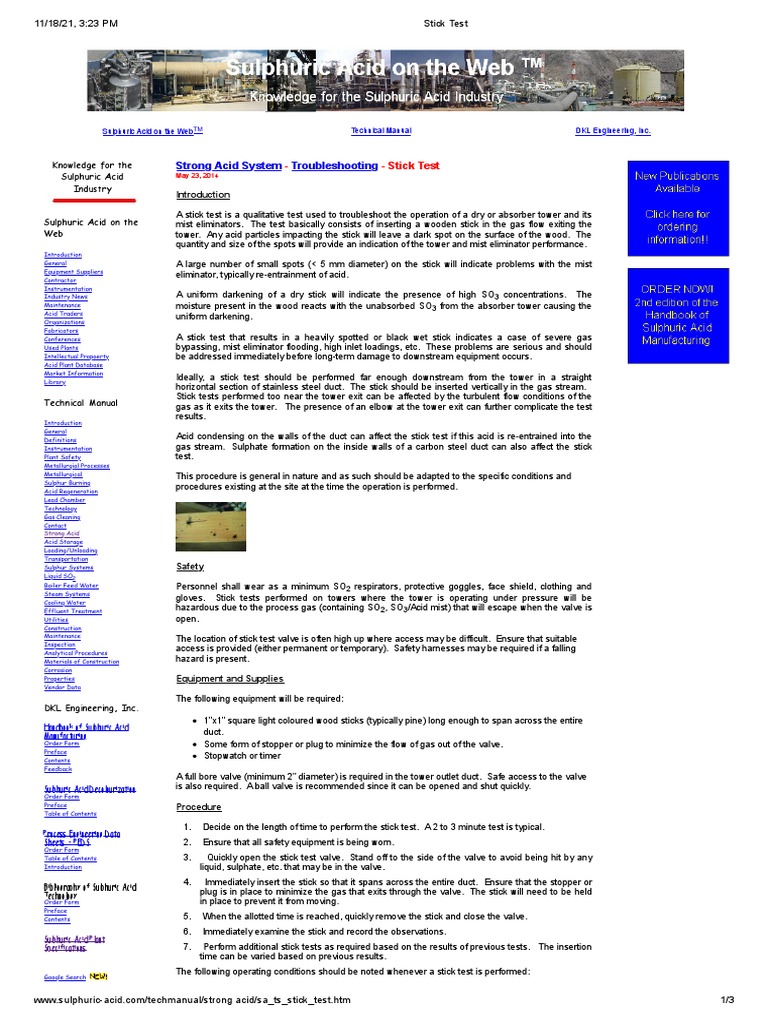 Strong Acid System Troubleshooting: - Stick Test | PDF | Valve | Gases