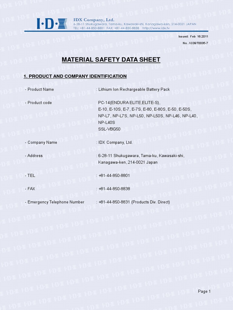 Material Safety Data Sheet: 1. Product and Company Identification | PDF ...