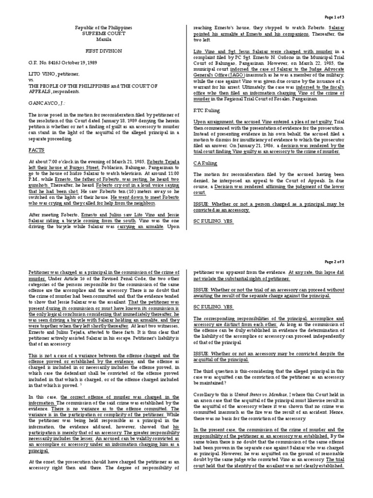 Vino v. People (1989) | PDF | Acquittal | Prosecutor